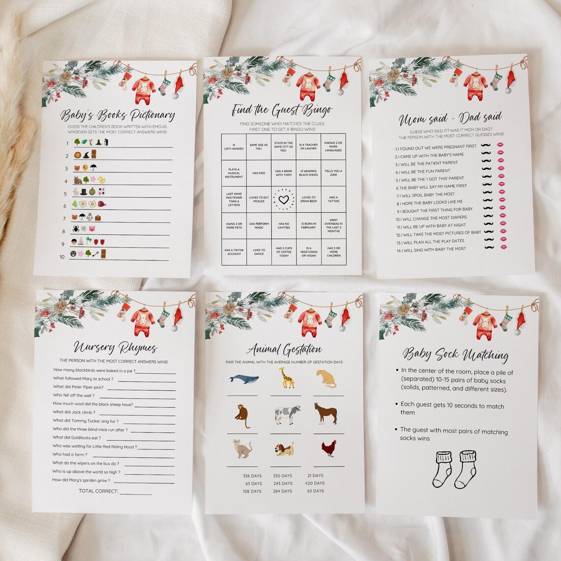 Santa Baby Shower Game Bundle, Christmas Baby Shower Game Package ...