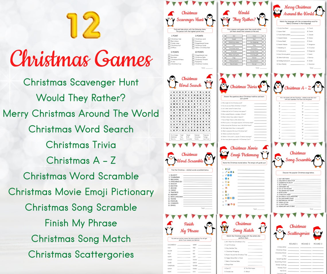 12 Printable Christmas Game Bundle Christmas Party Games for | Etsy