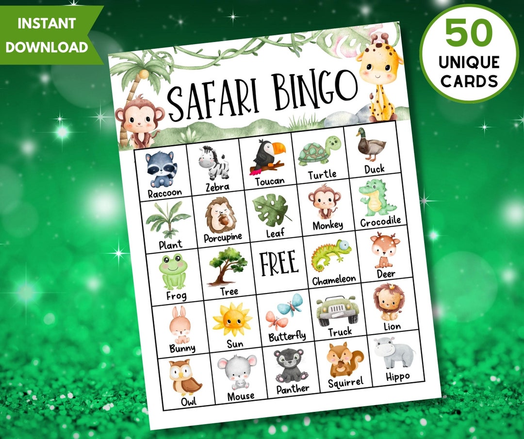 50 Safari Bingo Game Cards, Jungle Baby Shower, Safari Wild Birthday ...