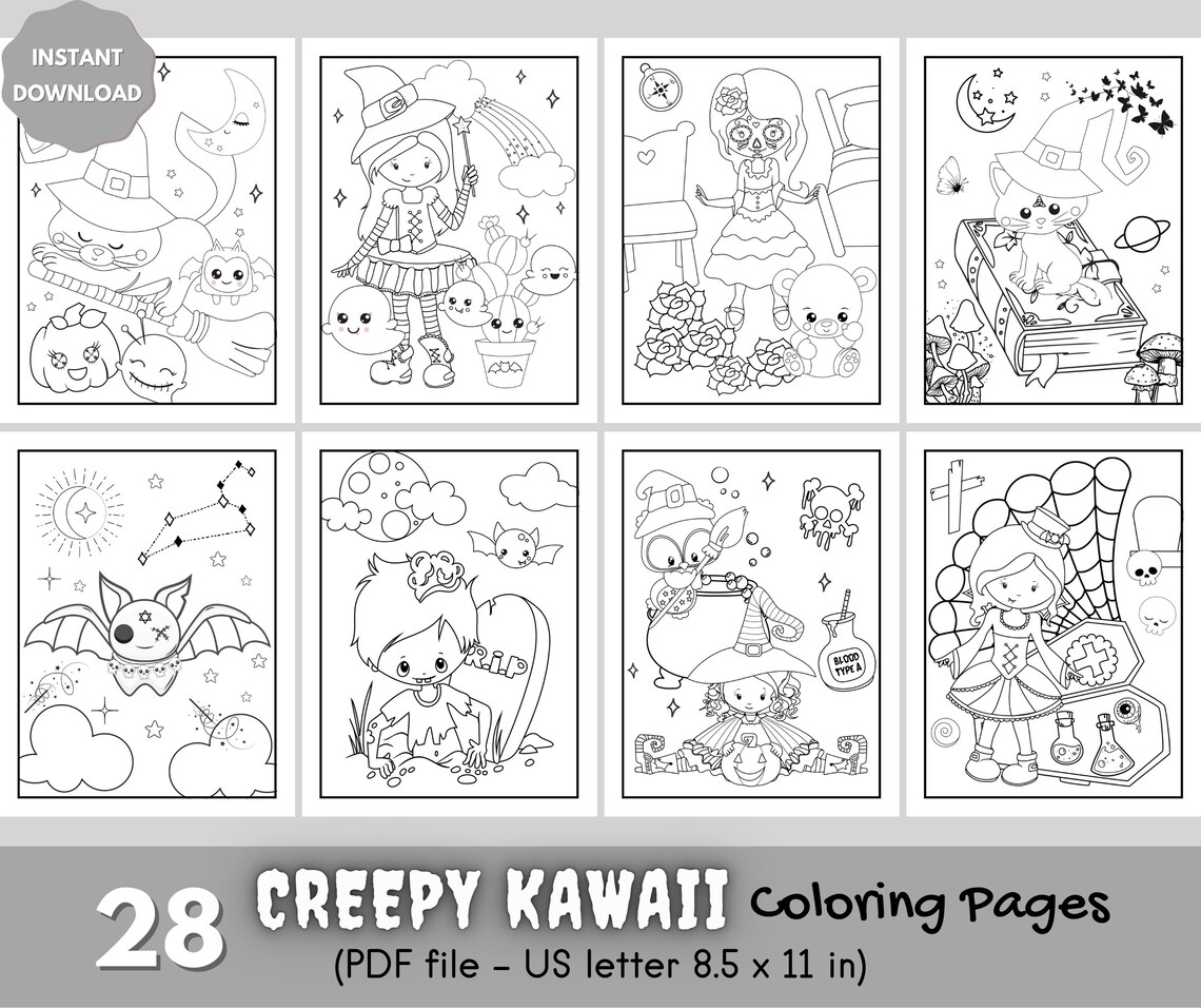 28 Printable Creepy Kawaii Coloring Pages for Kids Teens | Etsy UK