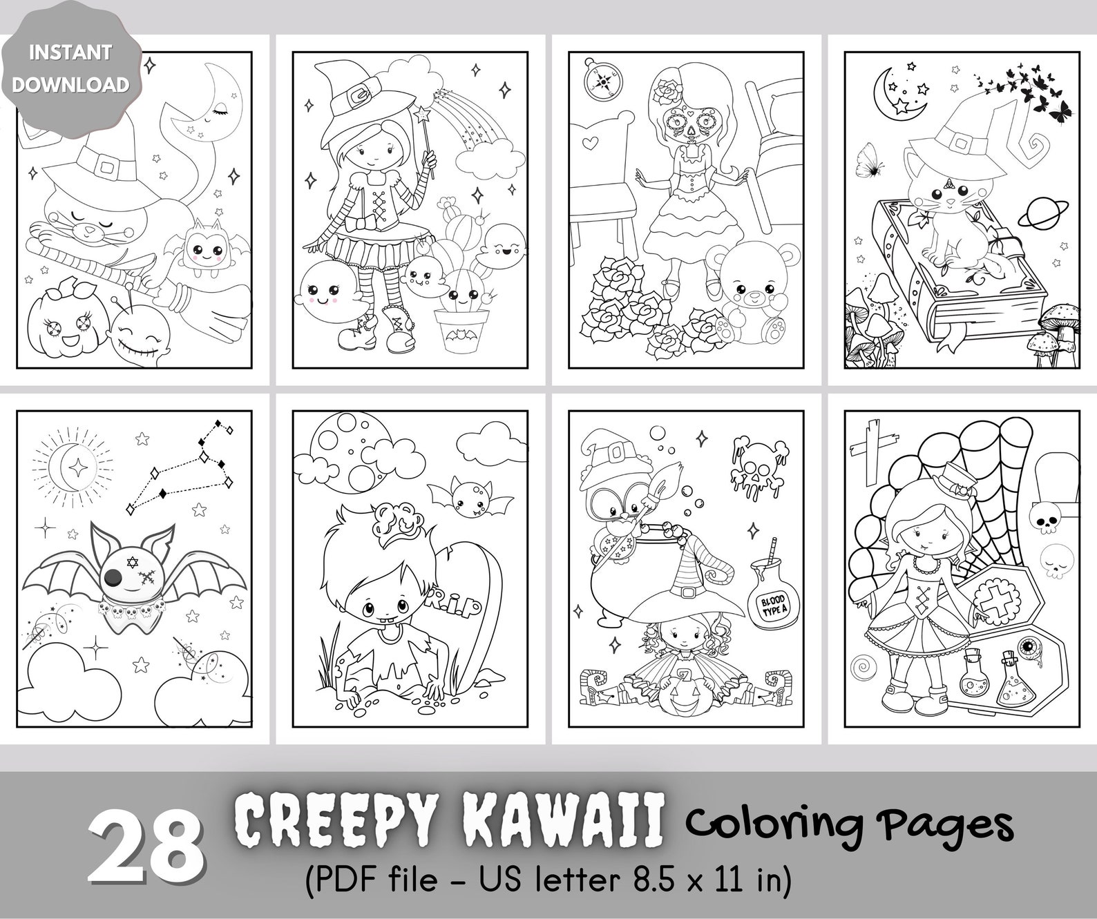 28 Printable Creepy Kawaii Coloring Pages for Kids Teens - Etsy UK