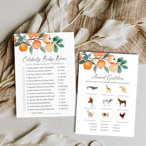 Little Cutie Baby Shower Game Bundle, Orange Citrus Baby Shower Game ...