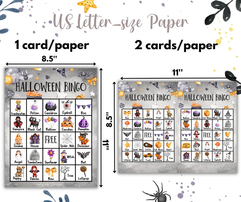 Printable Halloween Bingo, 50 Unique Bingo Cards With Label, Halloween ...