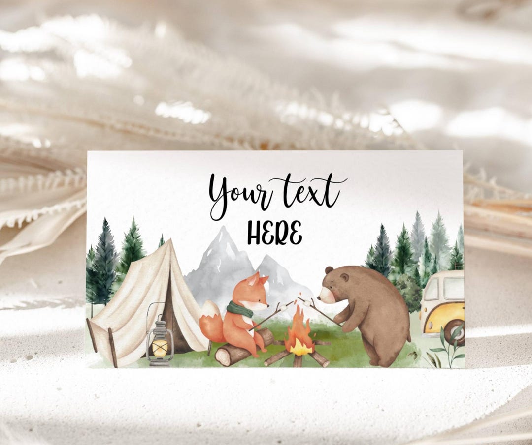 One Happy Camper First Birthday Place Card, Camping Birthday Food Tag ...
