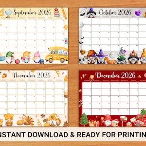 Editable Gnome 2026 Calendar | Cute Monthly Planner PDF | Printable ...