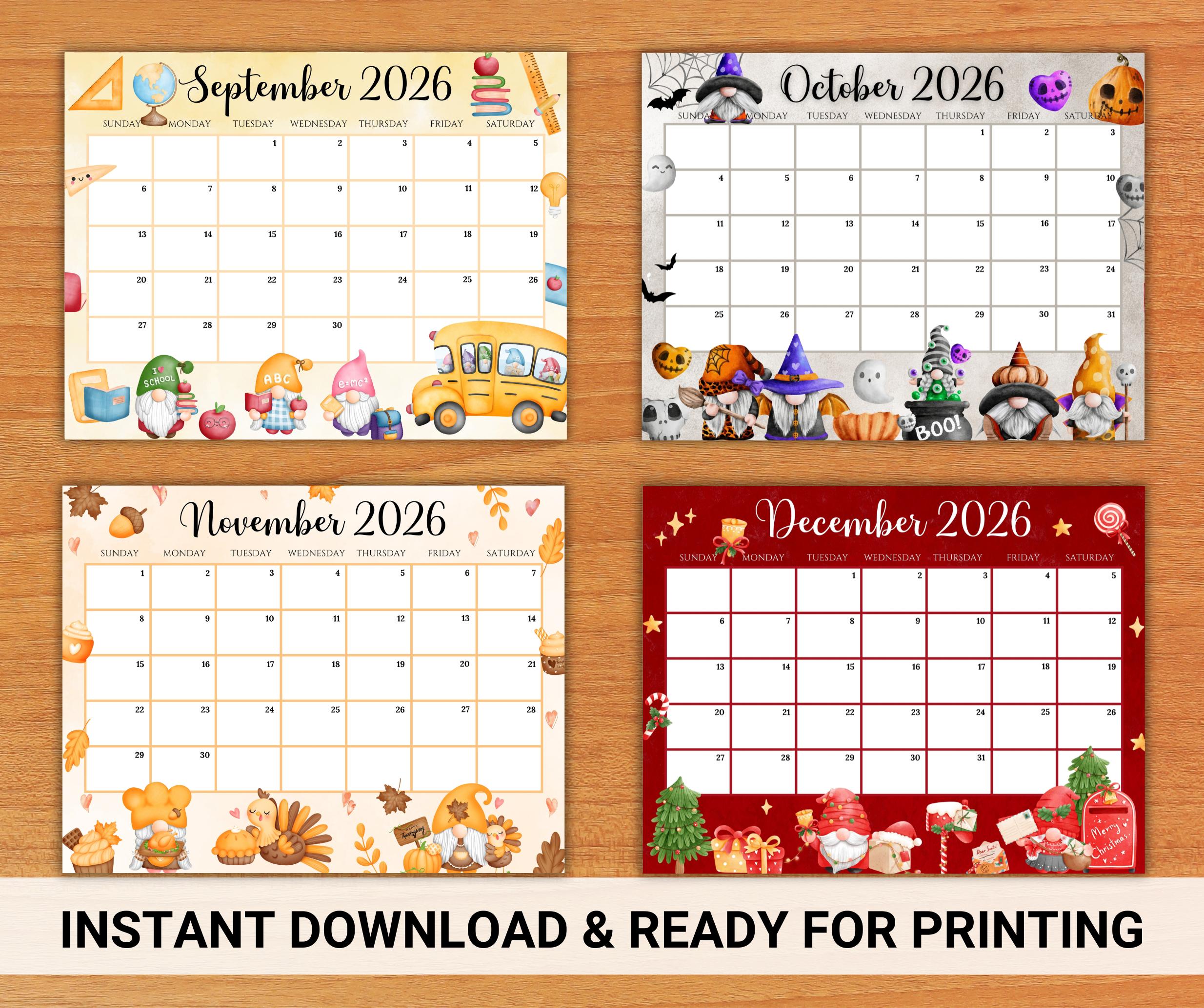 Editable Gnome 2026 Calendar | Cute Monthly Planner PDF | Printable ...