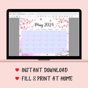 EDITABLE May 2024 Calendar, Fillable Spring Planner, Monthly Schedule ...