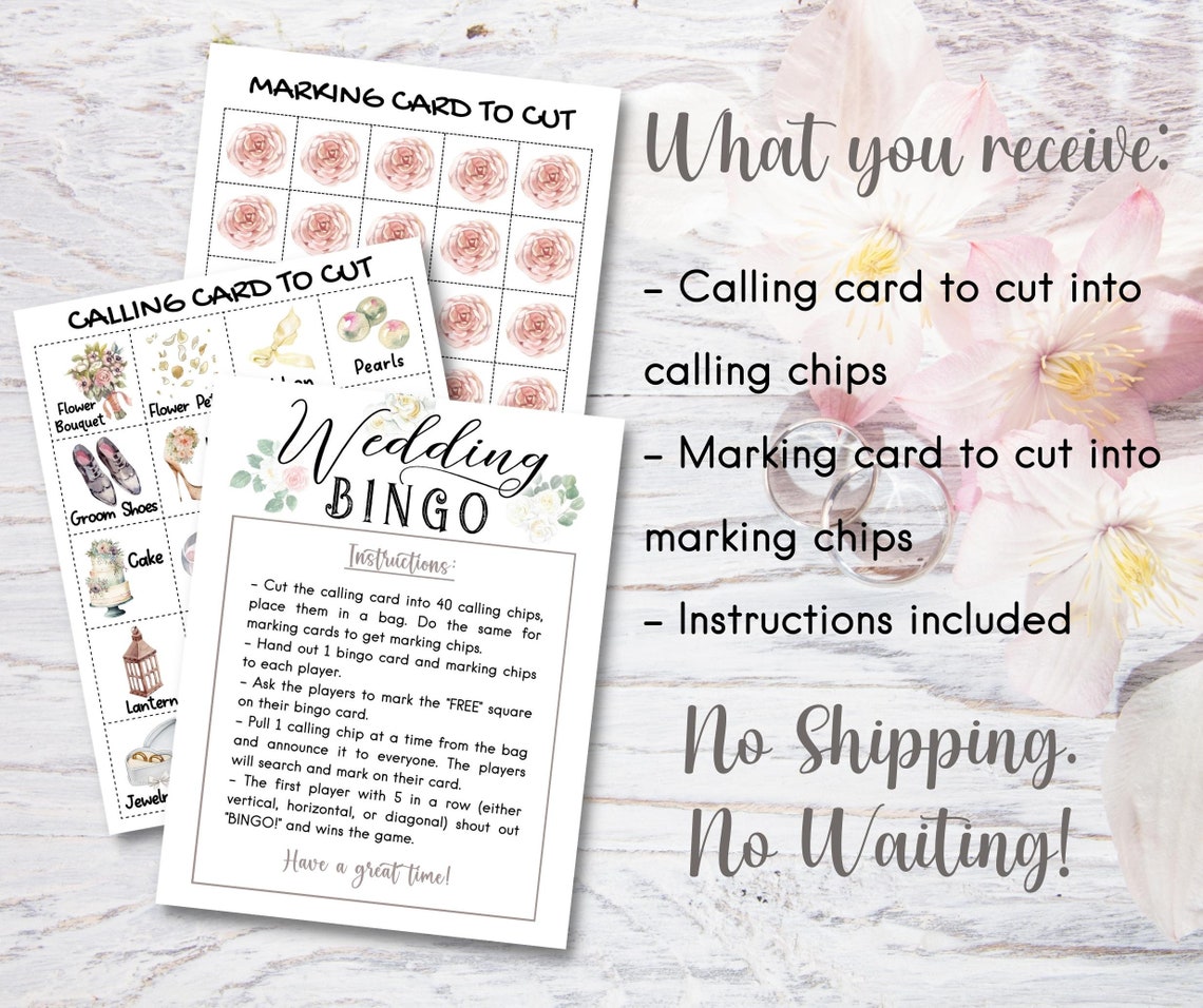 Wedding Bingo Cards, 50 Unique Bingo Cards W/labels, Printable Bingo ...