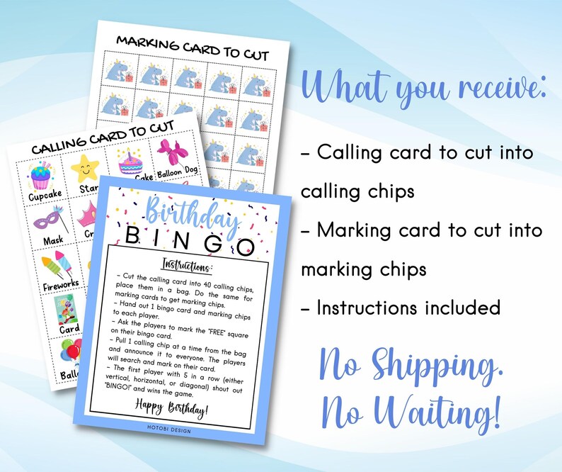 Printable Birthday Bingo Game (boy), 50 Unique Bingo Cards W/labels ...