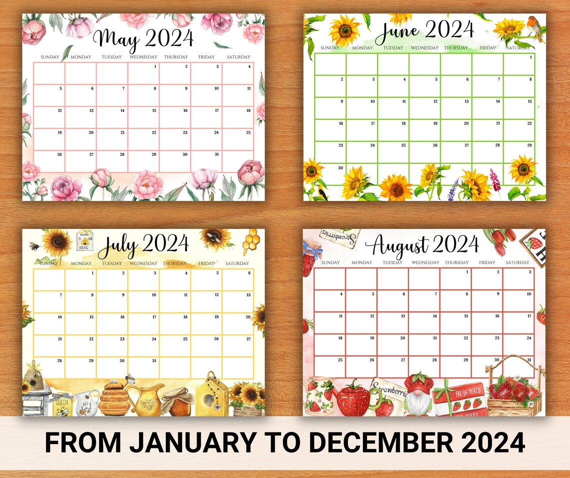 EDITABLE Watercolor Calendar 2024 Bundle Cute Printable - Etsy Norway