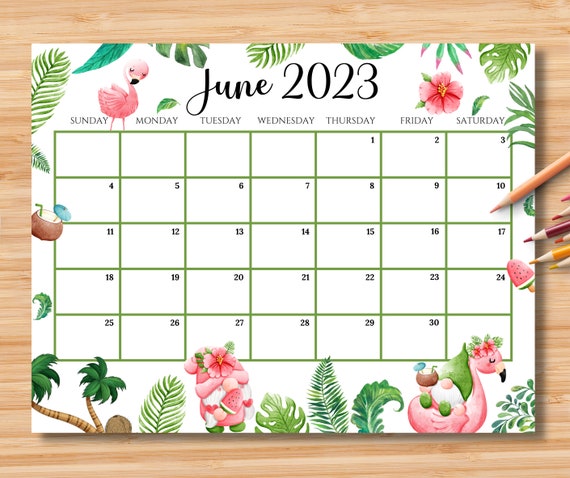 EDITABLE June 2023 Calendar Joyful Summer With Cute Gnomes Etsy Ireland