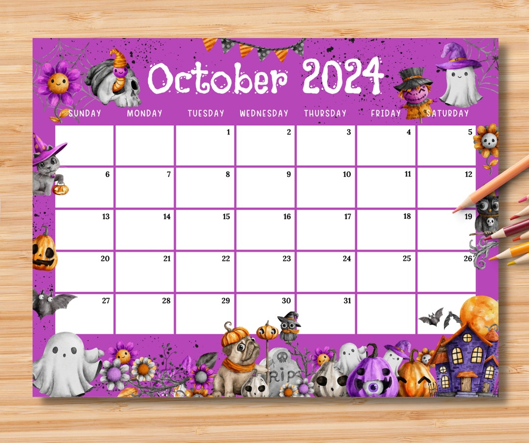 Buy Editable October 2024 Calendar, Spooky Halloween With Cute Ghost ...