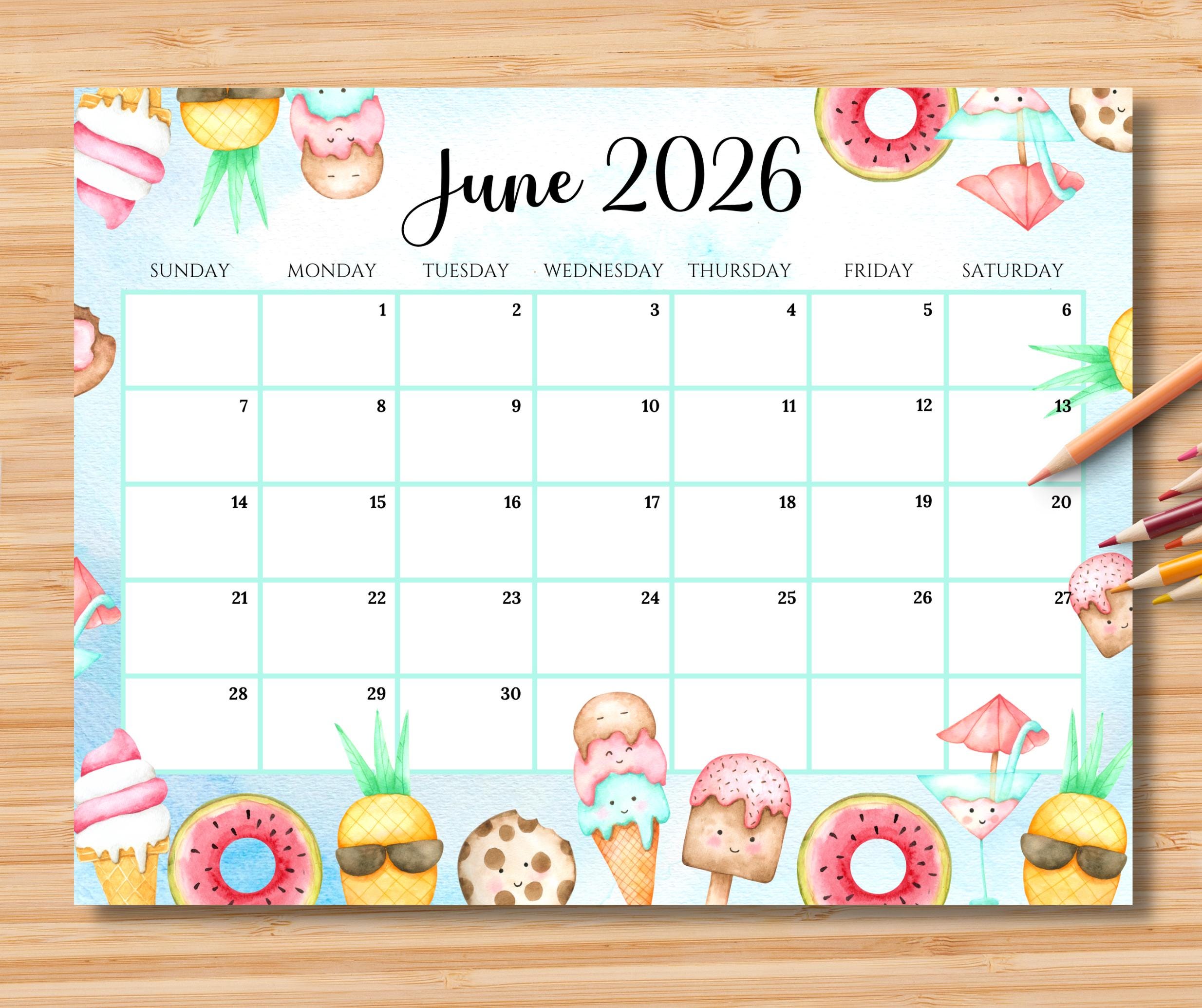 Editable June 2026 Calendar | Monthly Planner Printable PDF | School ...