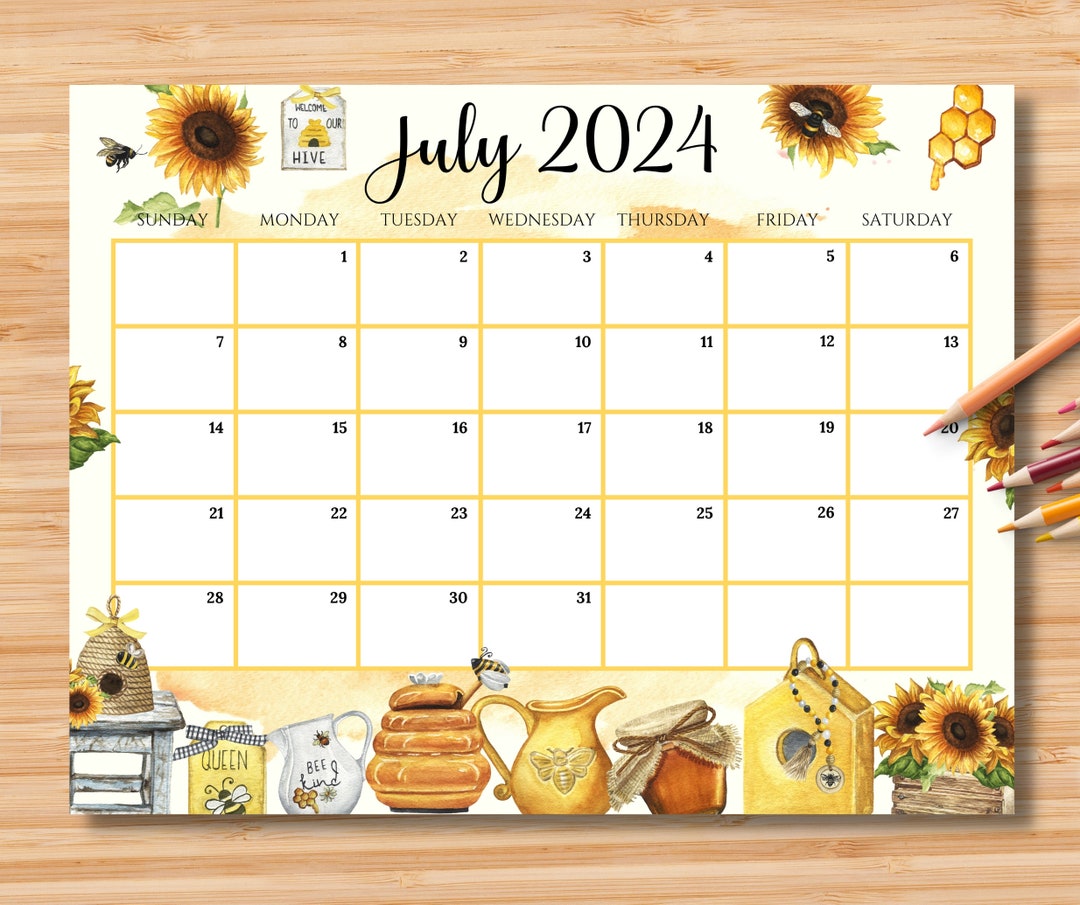 Editable July 2024 Calendar, 4th July Independence Day, Beautiful ...