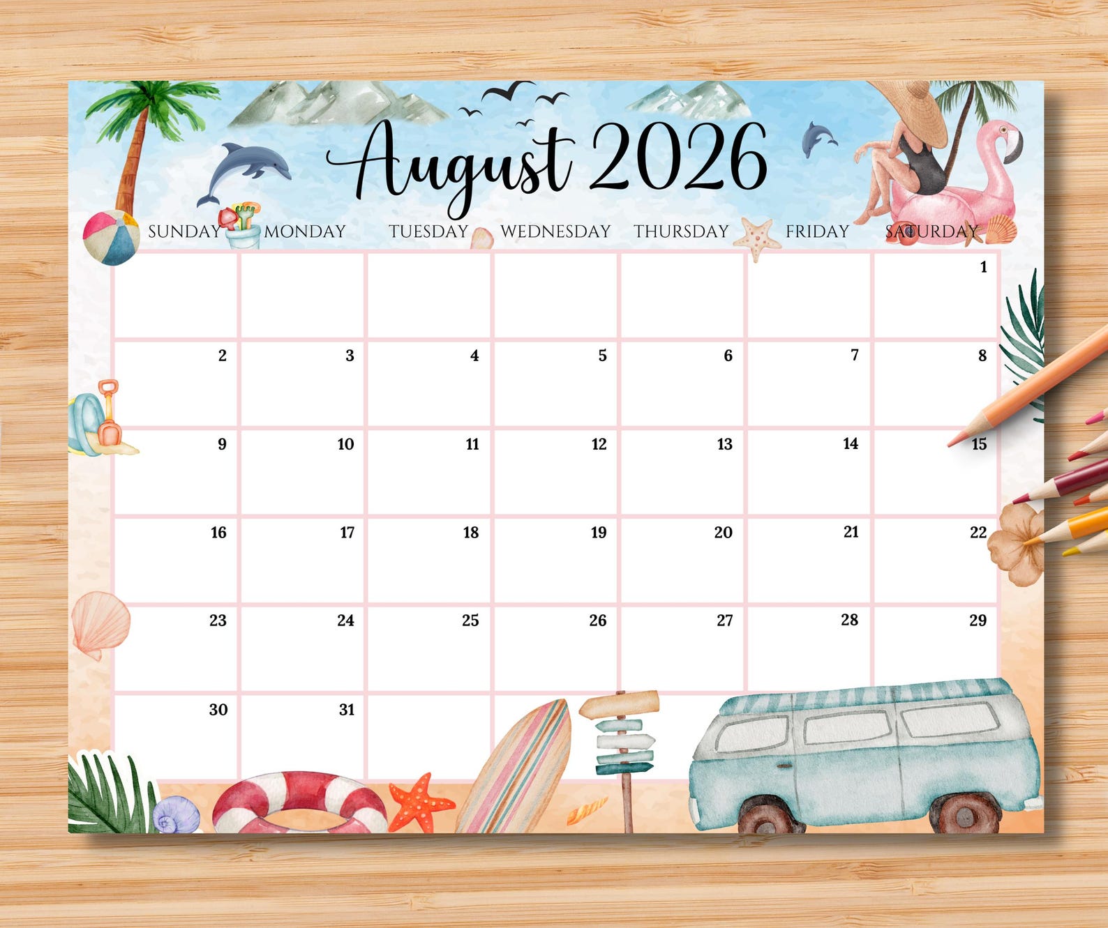 Editable August 2026 Calendar, Printable Monthly Planner PDF, Letter ...