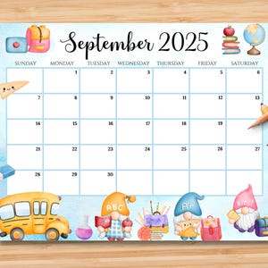 EDITABLE September 2025 Calendar, Back to School Planner W/ Cute Gnomes ...