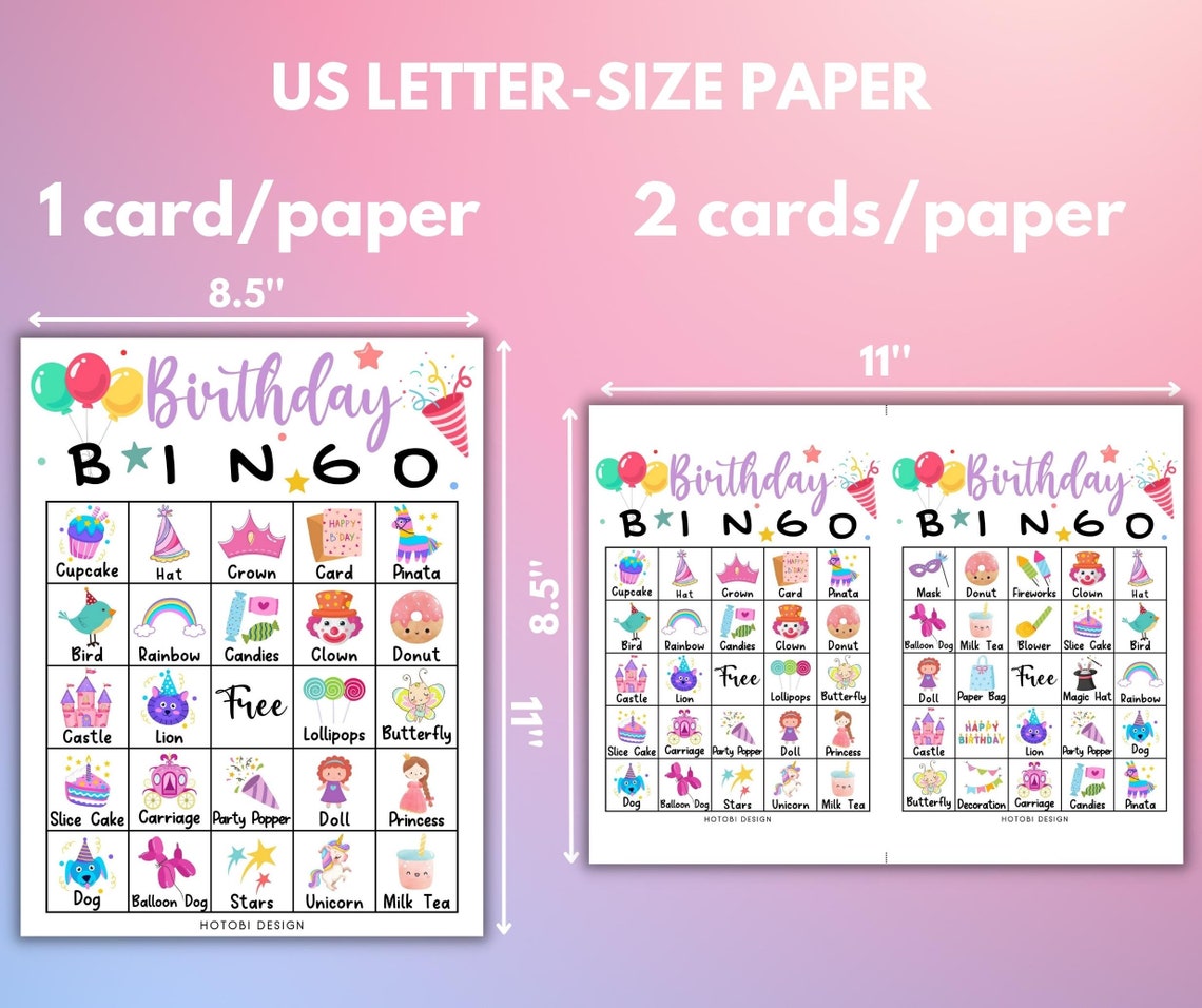 Printable Birthday Bingo Game girl 50 Unique Bingo Cards - Etsy
