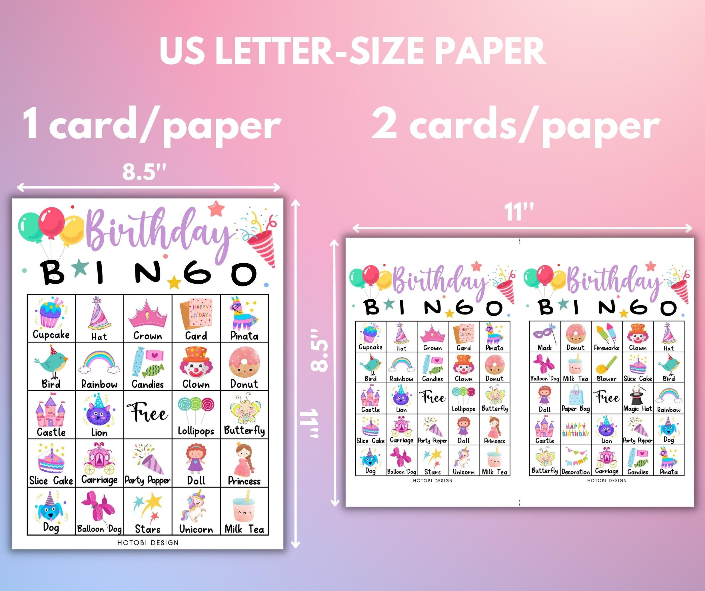 Printable Birthday Bingo Game (girl), 50 Unique Bingo Cards W/labels ...