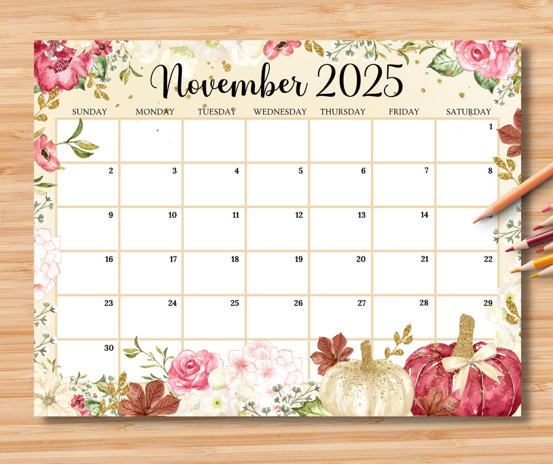 EDITABLE November 2025 Calendar, Happy Thanksgiving Planner W/ Pumpkins ...