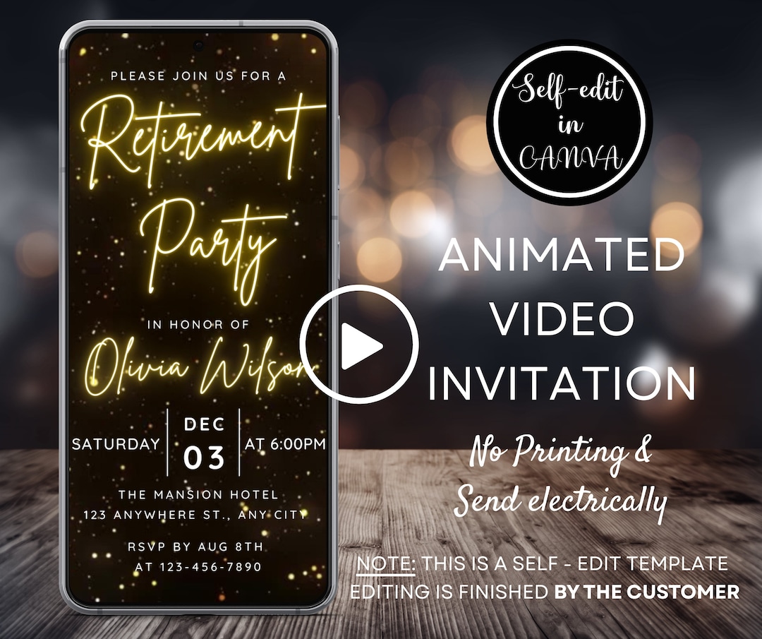 Video Retirement Party Invitation, Night Sky Invite, Electronic ...