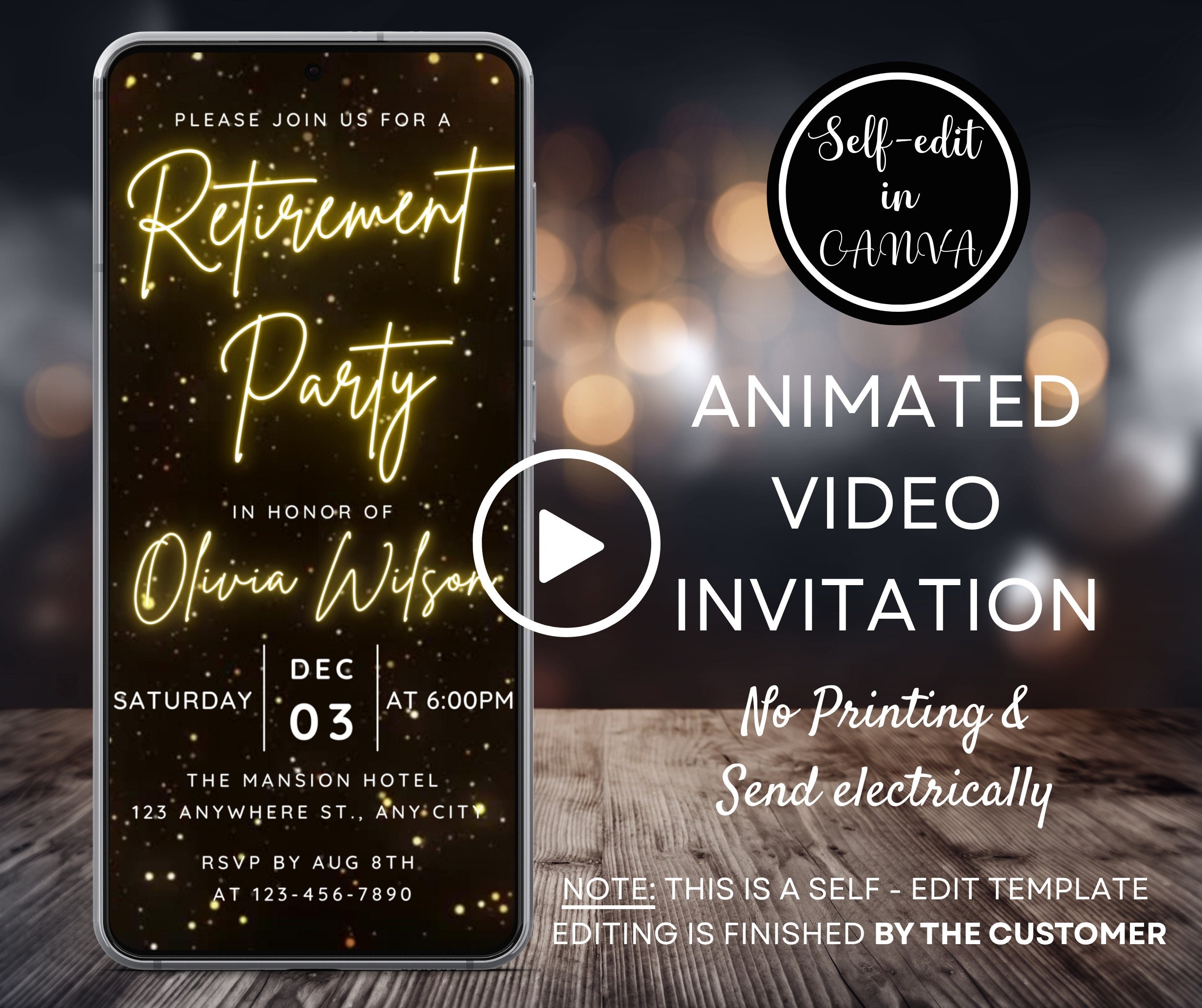 Video Retirement Party Invitation, Night Sky Invite, Electronic ...