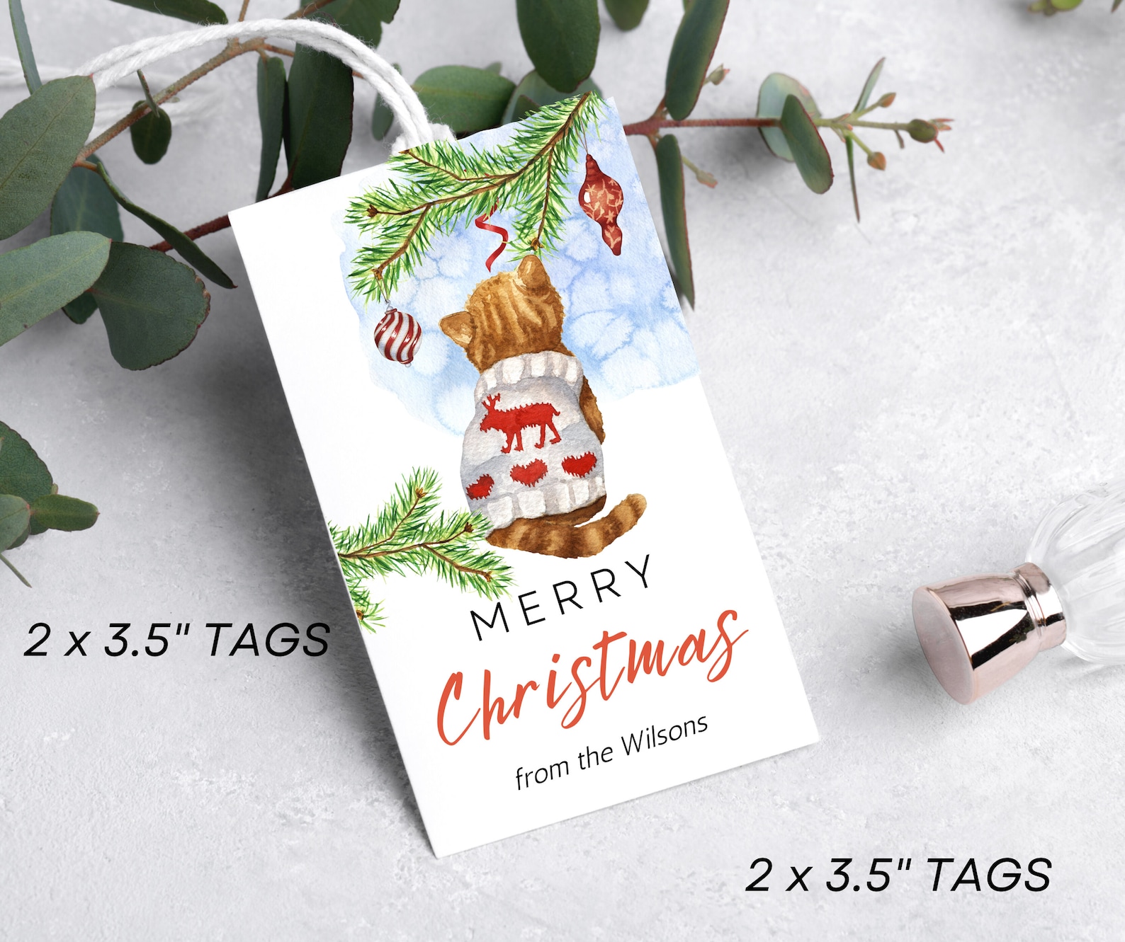 EDITABLE Cat Christmas Gift Tag Holiday Gift Tag Template W/ - Etsy