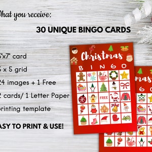 Printable Christmas Bingo 30 Unique Bingo Cards Christmas - Etsy