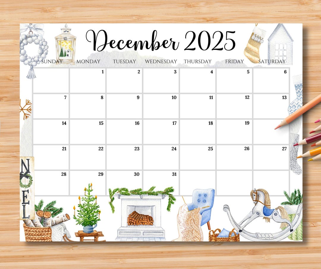 EDITABLE December 2025 Calendar, Scandinavian Christmas Planner ...