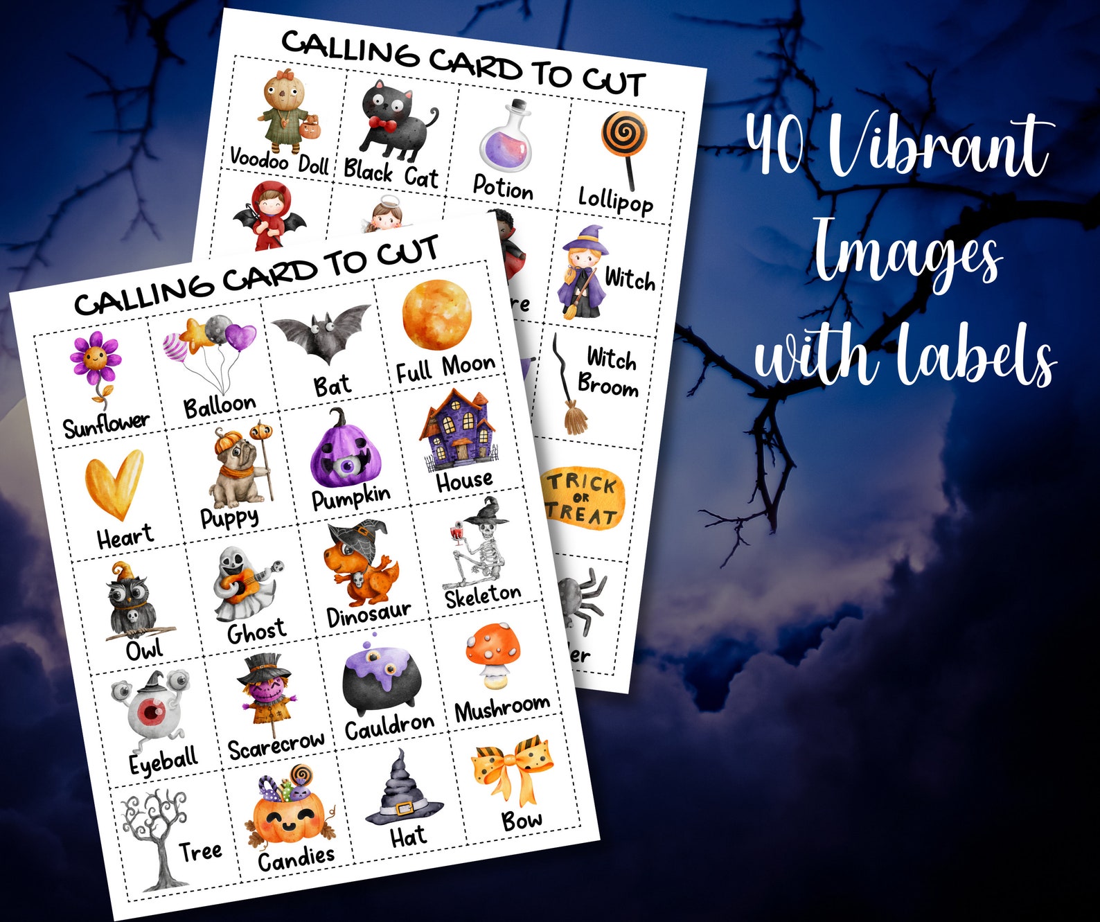 Printable Halloween Bingo, 50 Unique Bingo Cards With Label, Halloween ...