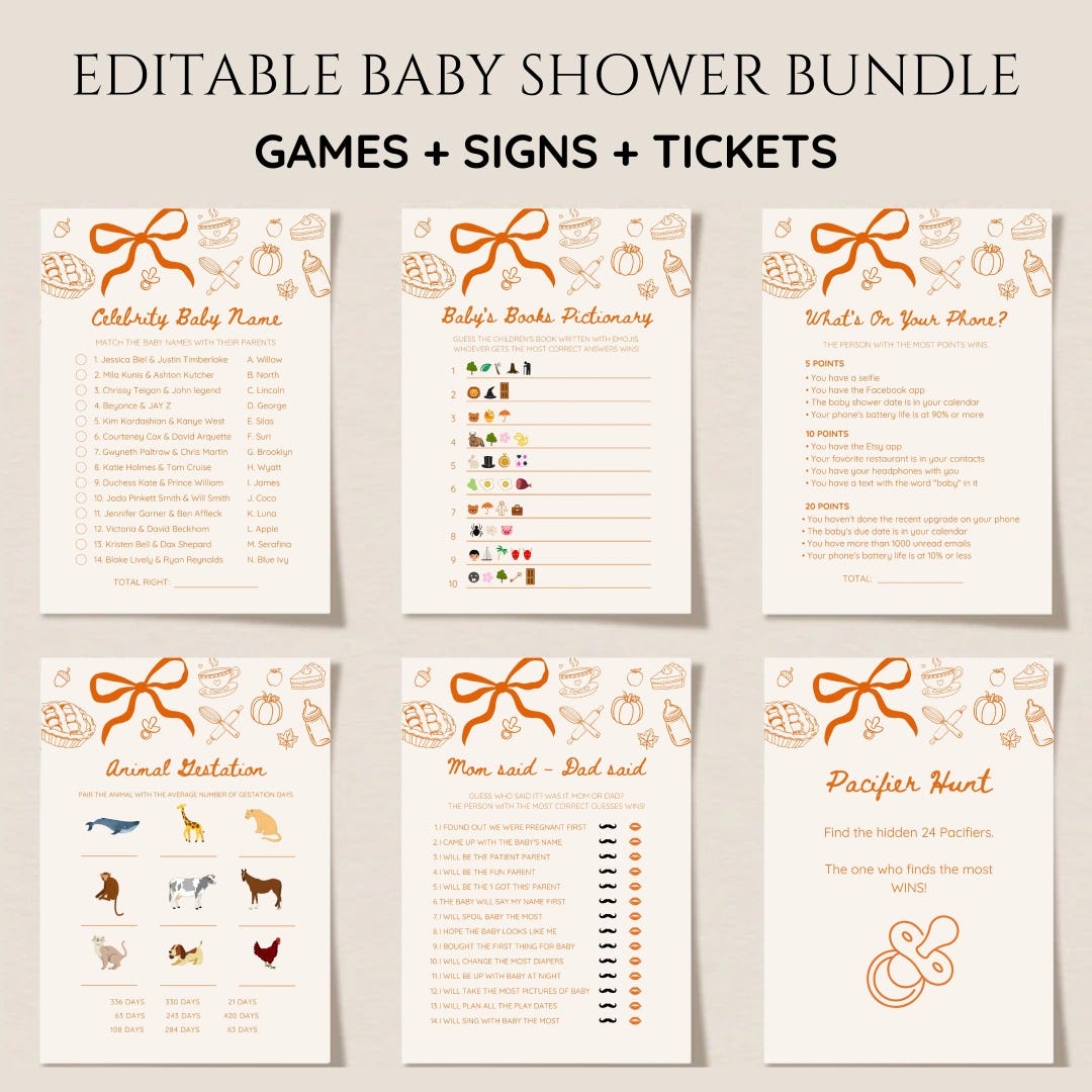 Cutie Pie Baby Shower Game Bundle, Fall Baby Shower Games, Autumn Baby ...