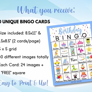 Printable Birthday Bingo Game (boy), 50 Unique Bingo Cards W/labels ...