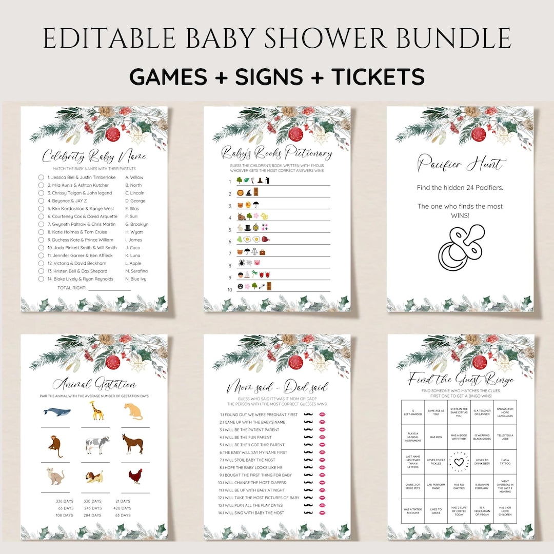 Merry Little Baby Shower Game Bundle, Christmas Baby Shower Game ...