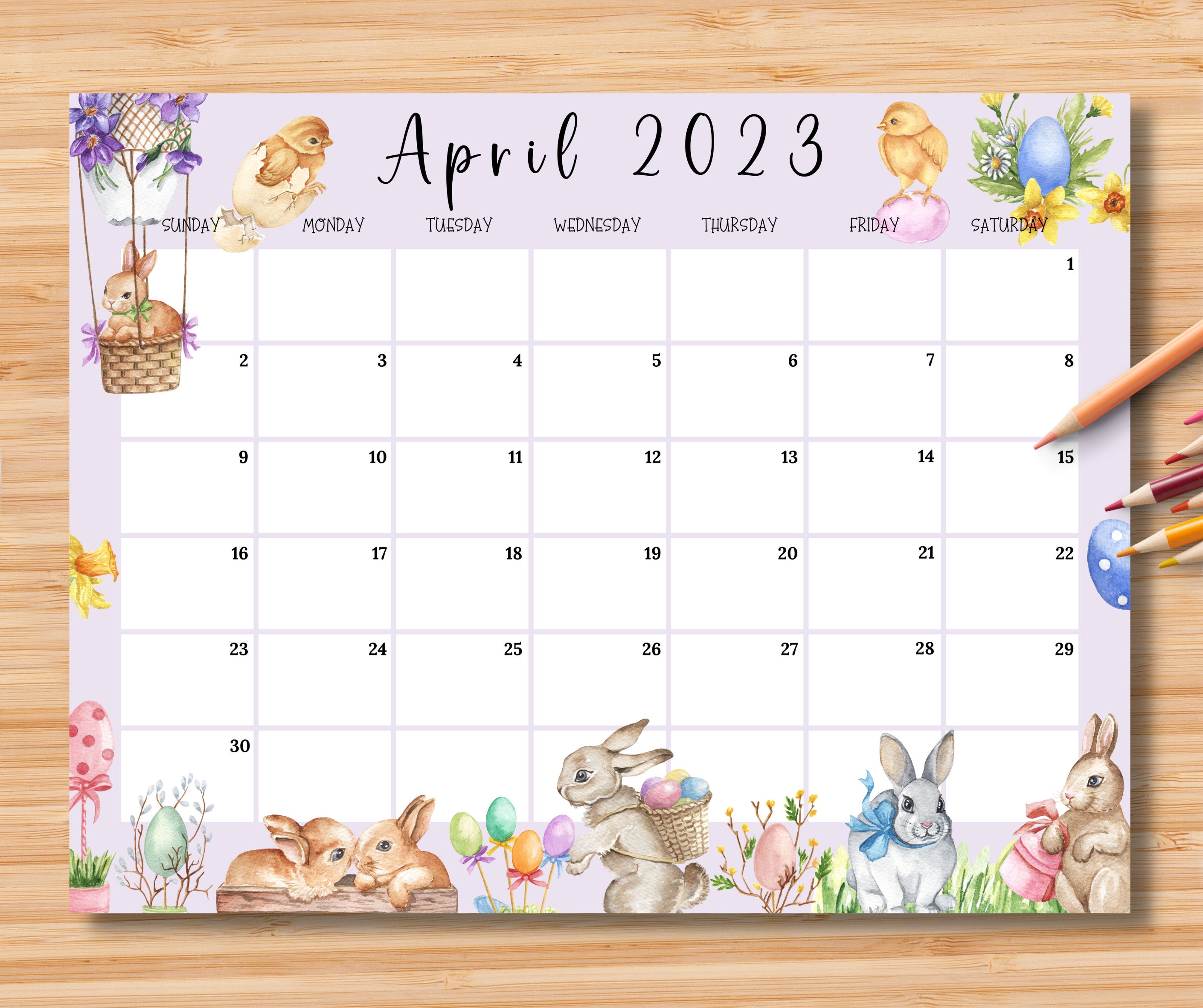 EDITABLE April 2023 Calendar Happy Easter Day 2023 With Cute Etsy Israel