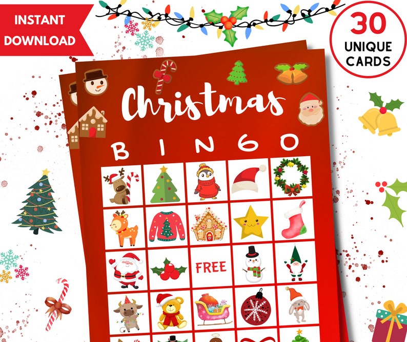 Printable Christmas Bingo 30 Unique Bingo Cards Christmas - Etsy