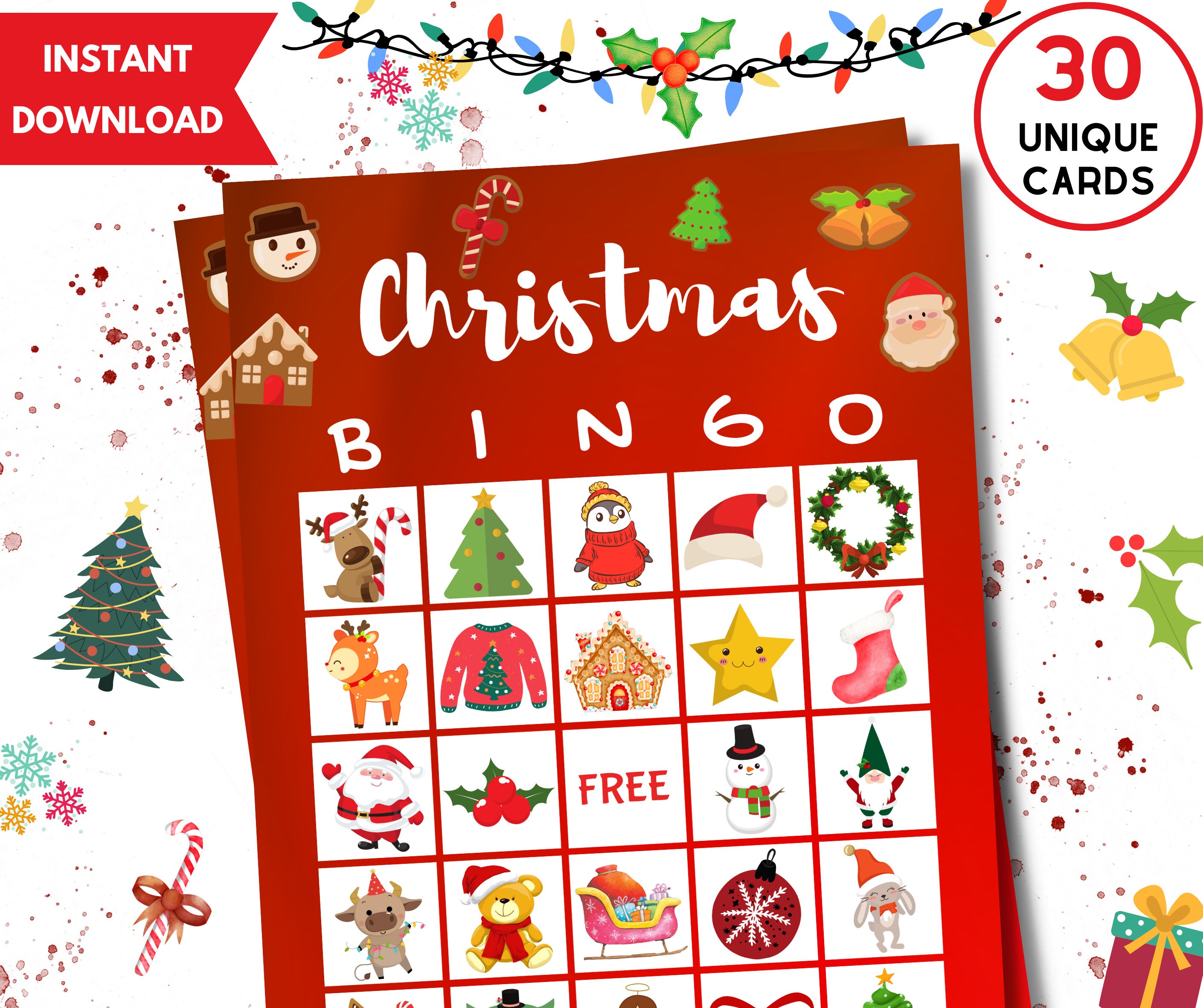 Printable Christmas Bingo, 30 Unique Bingo Cards, Christmas Activity ...