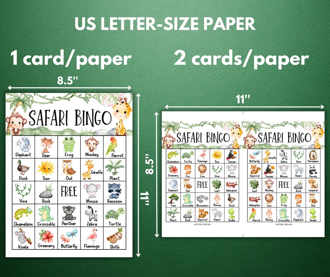 50 Safari Bingo Game Cards, Jungle Baby Shower, Safari Wild Birthday ...