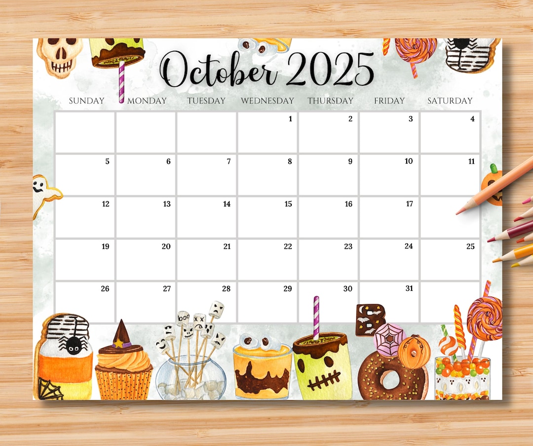EDITABLE October 2025 Calendar, Spooky Halloween With Cute Sweet ...