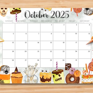 EDITABLE October 2025 Calendar, Spooky Halloween With Cute Sweet ...