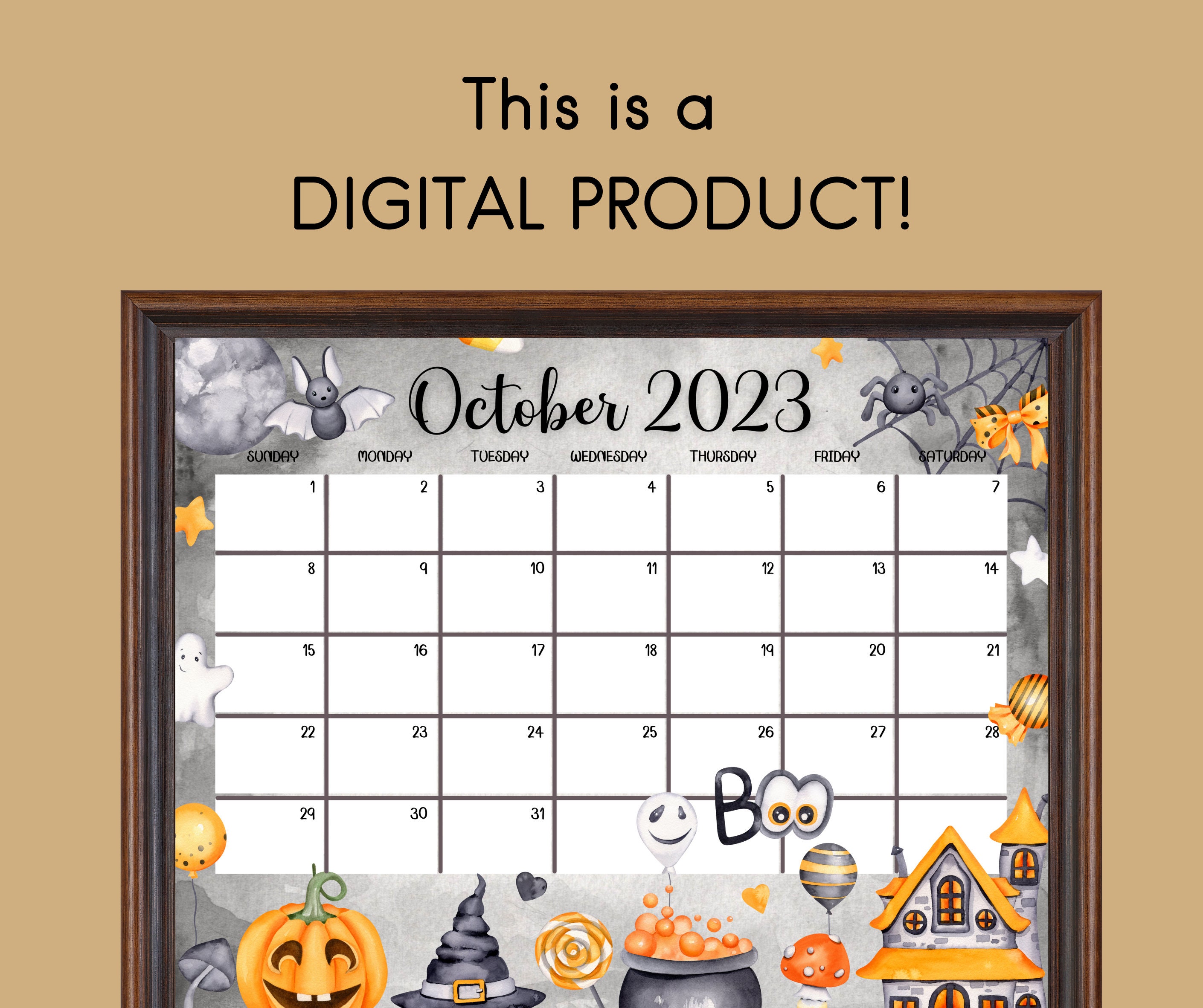 EDITABLE October 2023 Calendar Cute Spooky Halloween 2023 - Etsy Israel