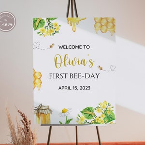 1st First Bee-day Welcome Sign 1st Birthday Party Welcome - Etsy