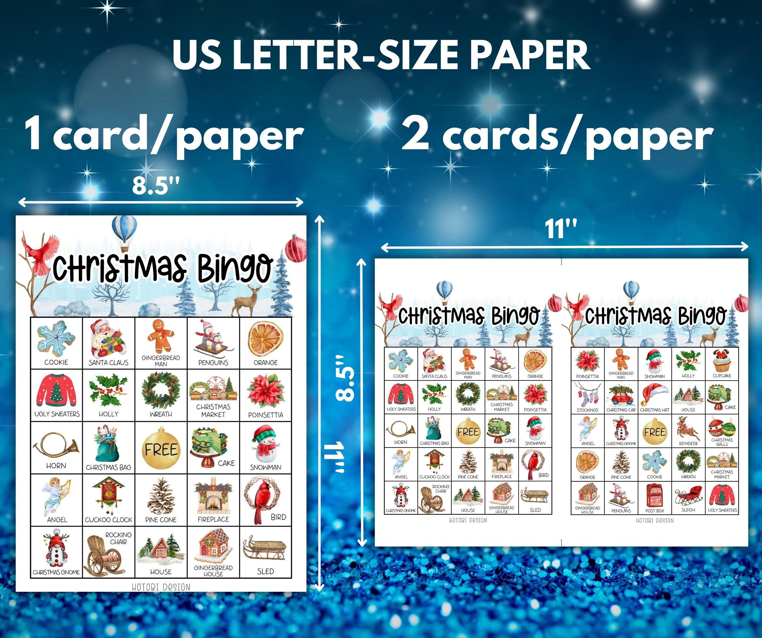 Christmas Bingo, 50 Unique Bingo Cards W/label, Christmas Bingo ...