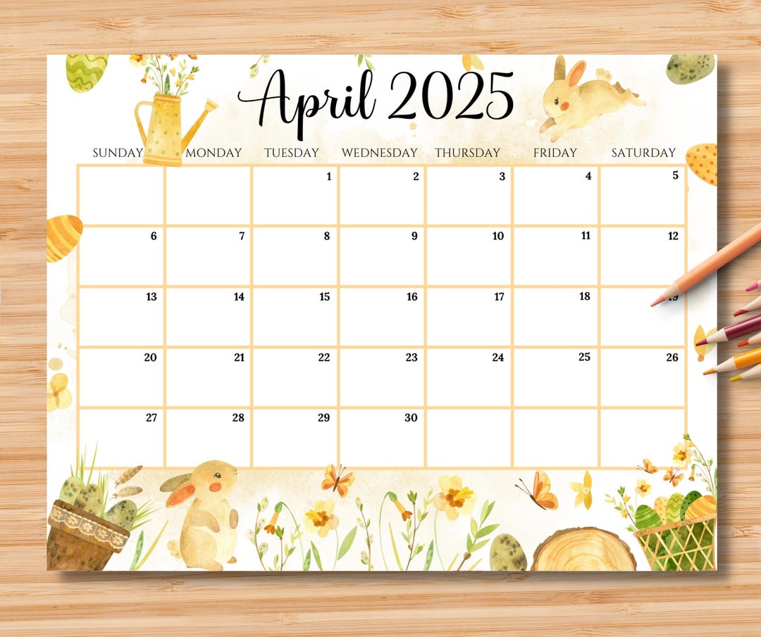 EDITABLE April 2025 Calendar, Easter Planner With Cute Bunnies and Eggs ...