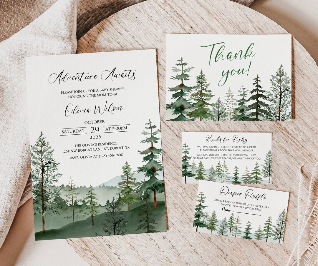 Adventure Awaits Baby Shower Invitation Bundle, Woodland Baby Shower ...