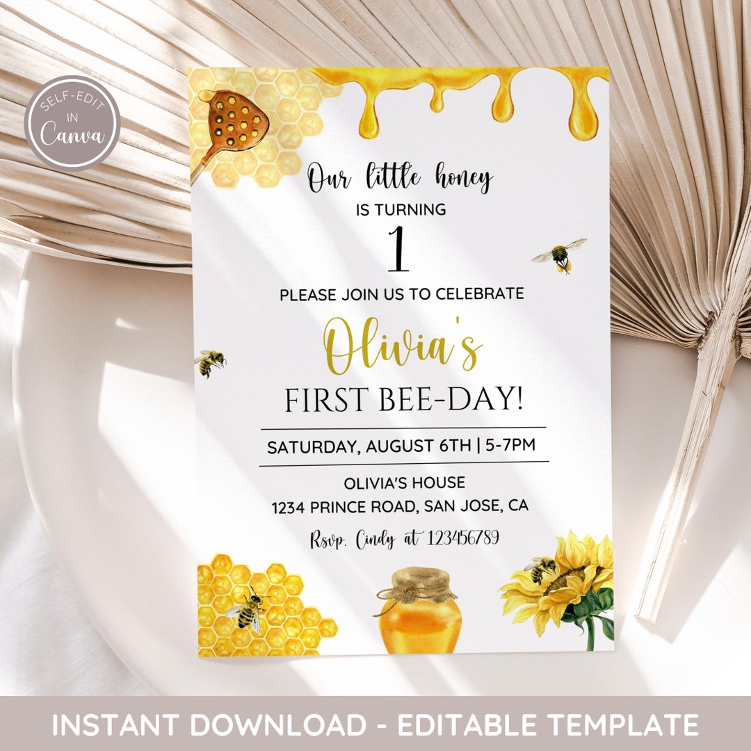 Bee Birthday Invitation, Bee 1st Birthday Invite, 1st Bee Day ...