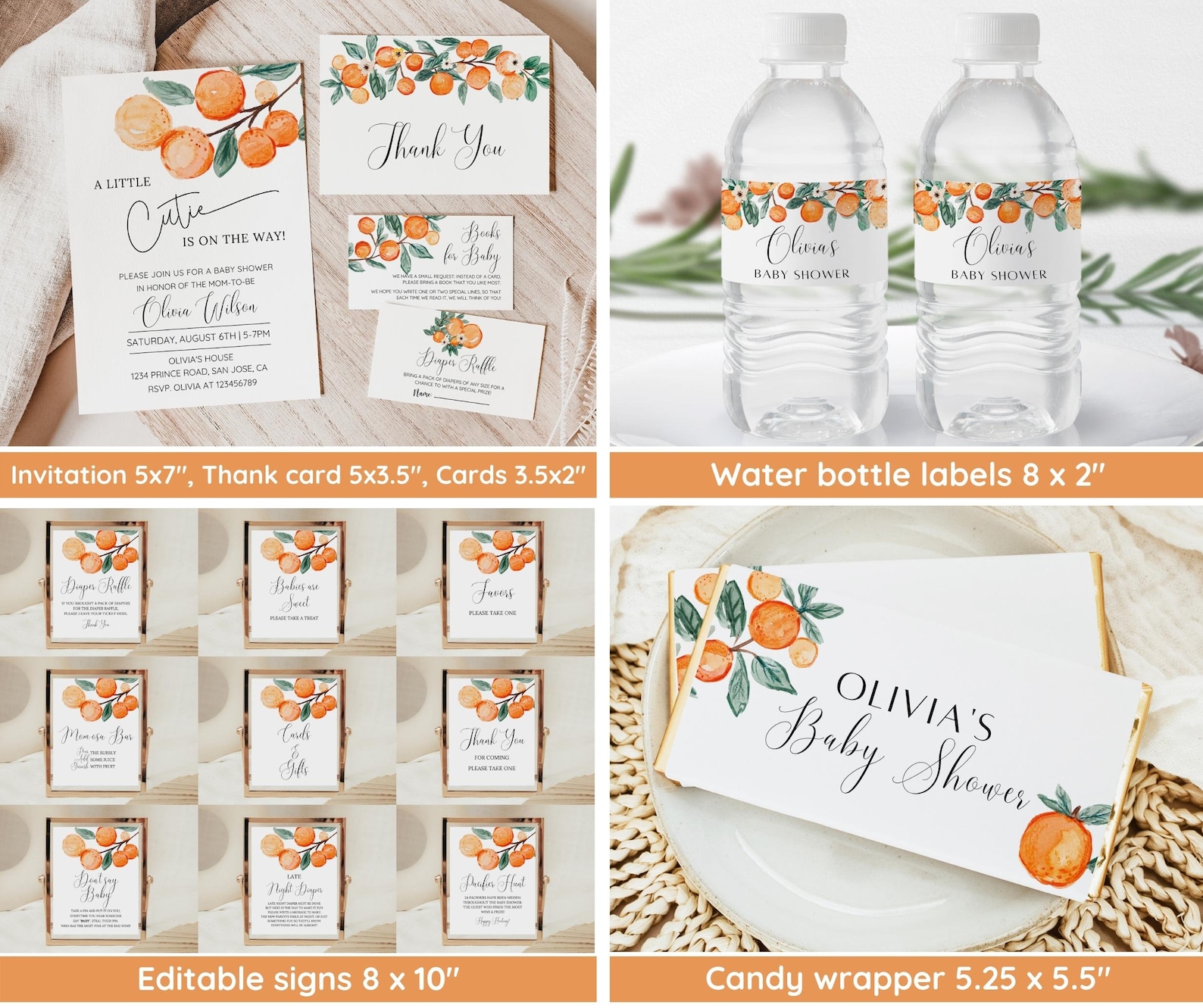 Little Cutie Baby Shower Invitation Bundle, Orange Baby Shower ...