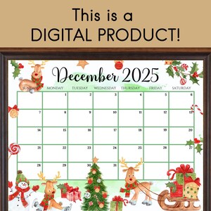 EDITABLE December 2025 Calendar, Colorful Christmas With Cute Reindeers ...