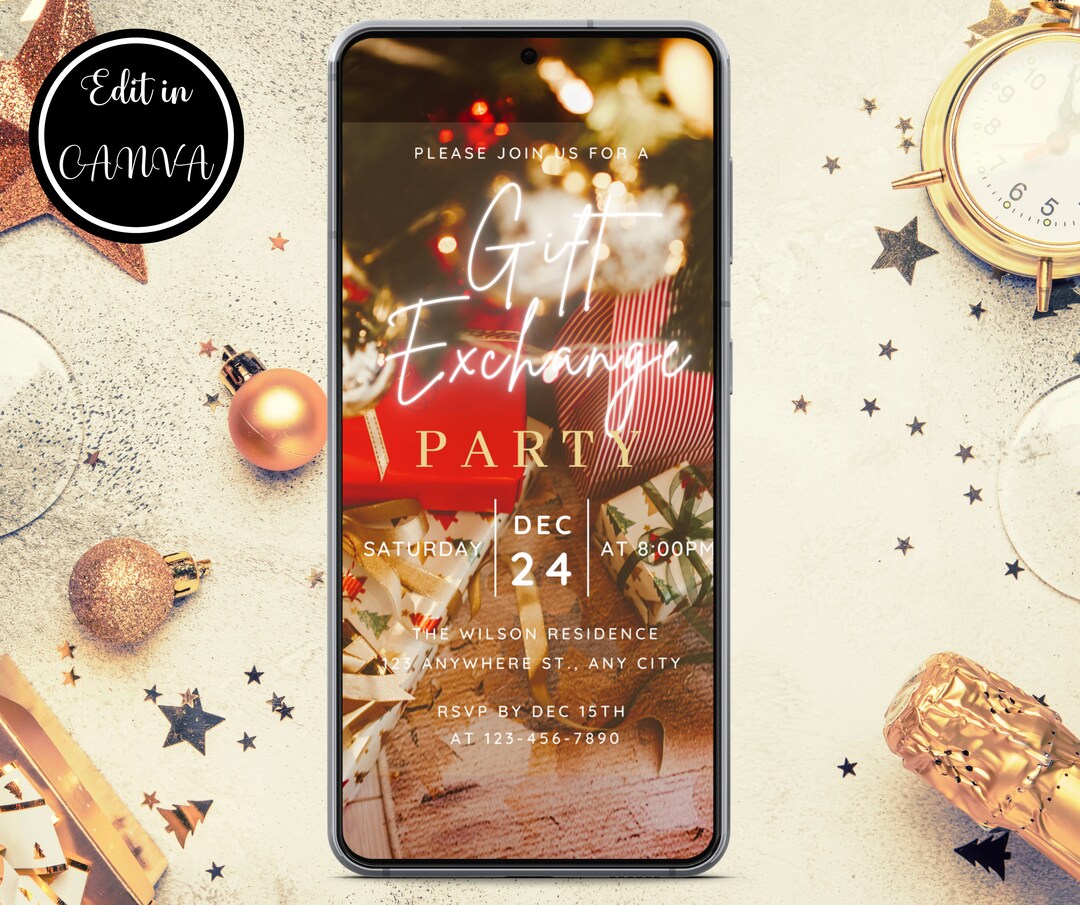 Editable Digital Christmas Invitation, Electronic Gift Exchange Party ...