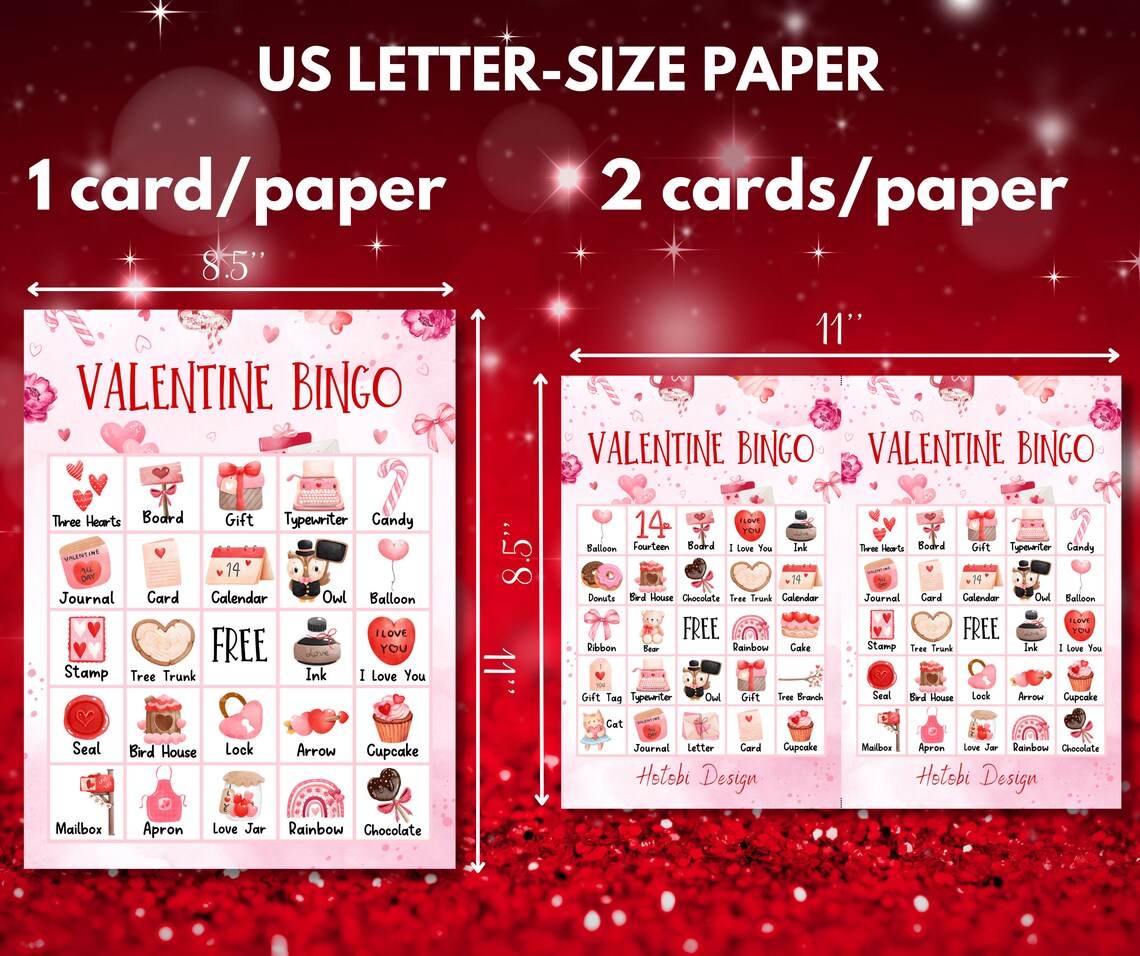 Printable Valentine Bingo Game 50 Unique Bingo Cards - Etsy