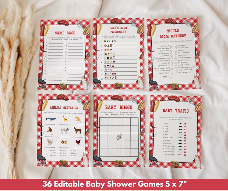 Baby-q Baby Shower Bundle, BBQ Couples Baby Shower Invitation & Games ...