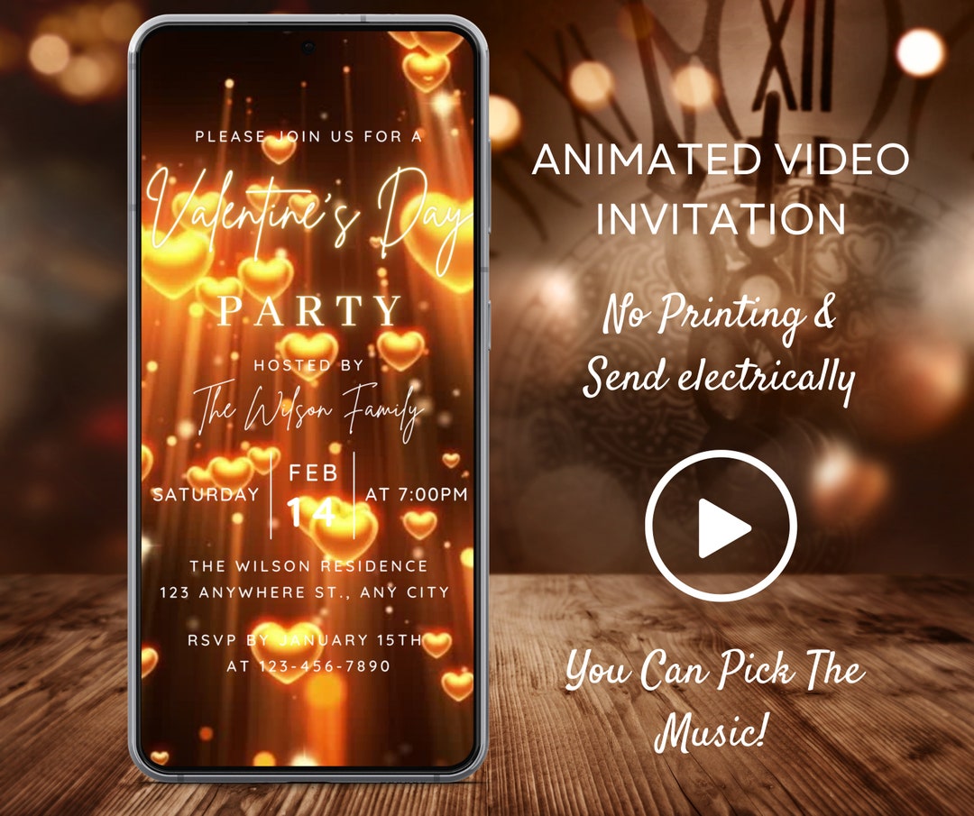 Electronic Valentine Party Video Invitation, Animated Galentine Party ...